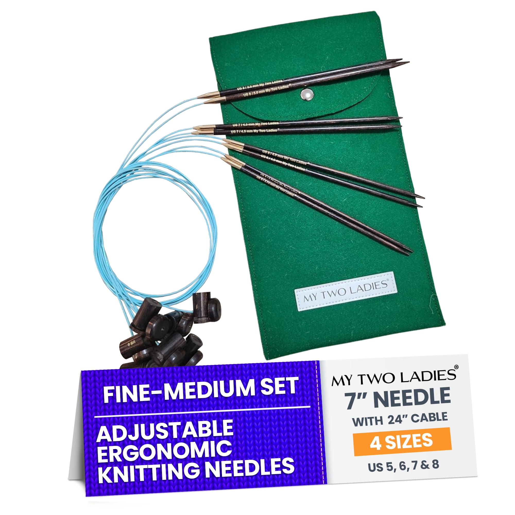 Blue Silk | Fine-Medium Set | Adjustable Knitting Needles | 4 SIZES ...